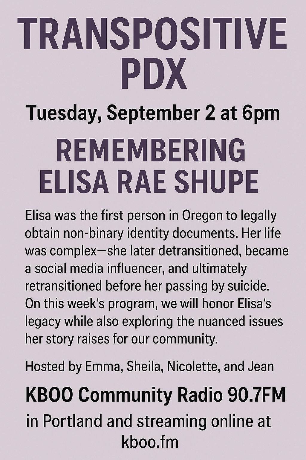 Remembering Elisa Rae Shupe | KBOO
